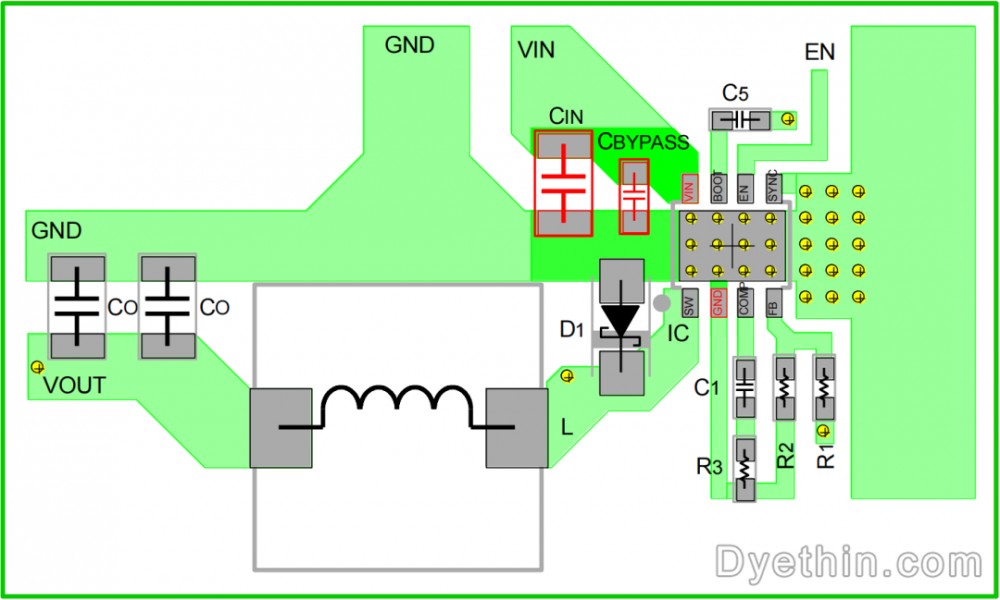 DC-DC elements of layout (1) - Dyethin