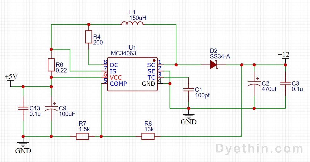 MC34063 Datasheet, pinout, 5V to 12V, -12V simulation and physical ...